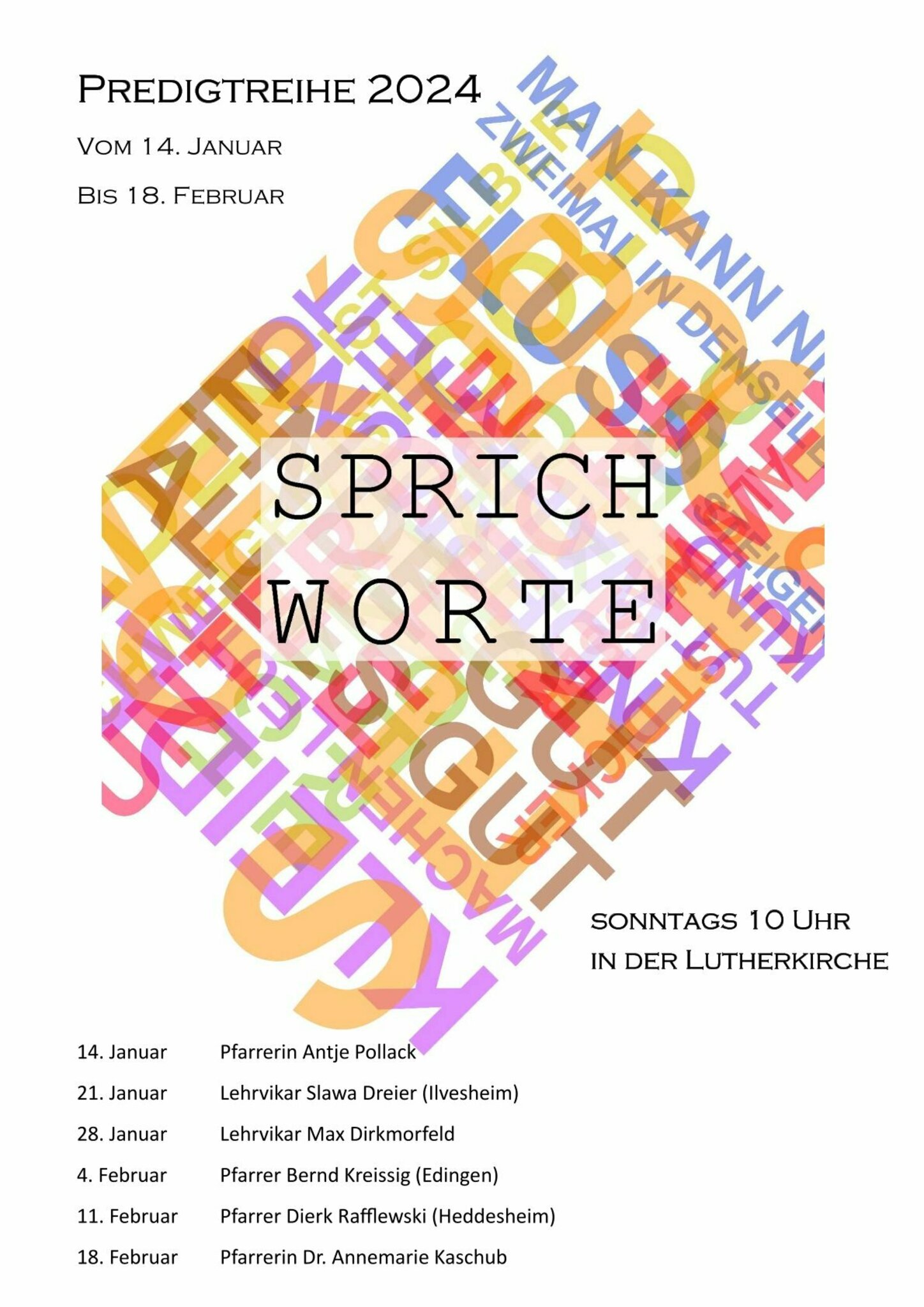Start der Predigtreihe "Sprichworte" am 14. Januar in der Lutherkirche